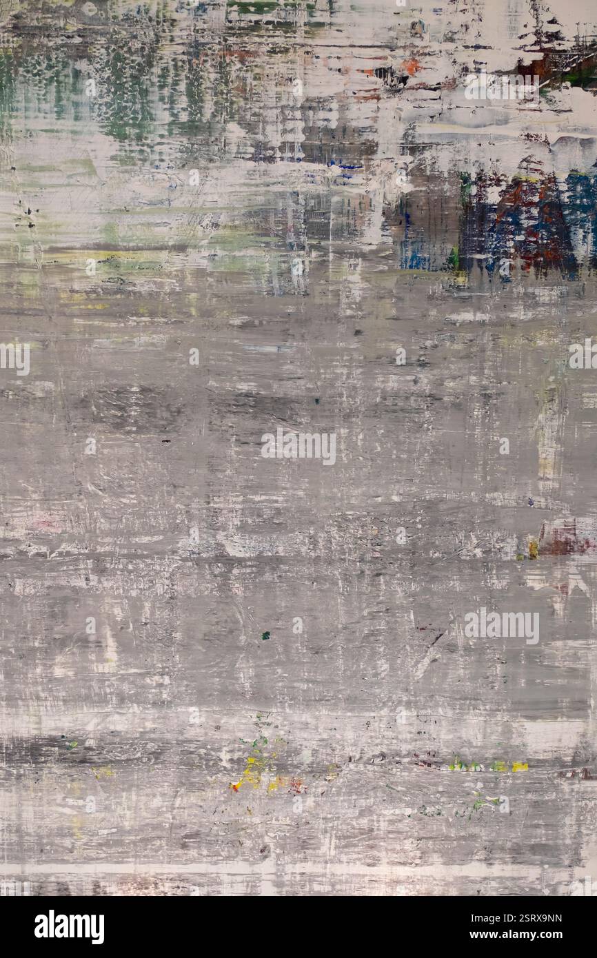 Textured abstract painting with gray tones and hints of color ...