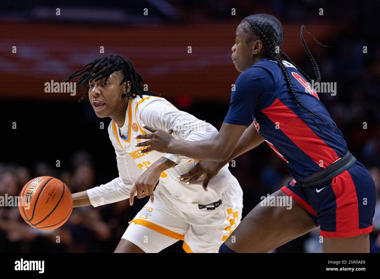 Tennessee guard Talaysia Cooper (55) drives against Ole Miss guard Sira ...