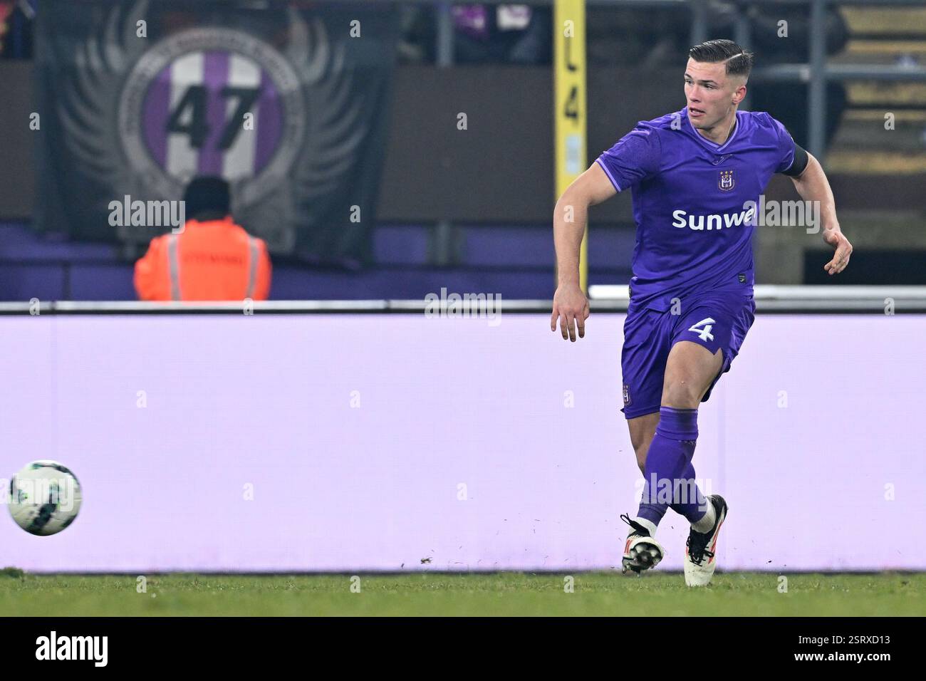 Anderlecht, Belgium. 12th Jan, 2025. Jan-Carlo Simic (4) of Anderlecht pictured during the ...