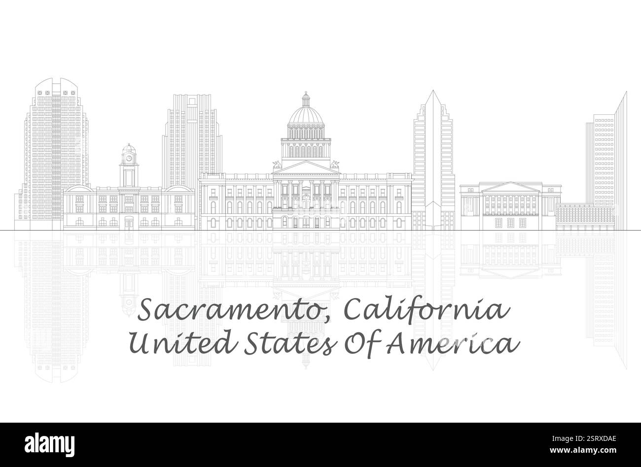 Outline Skyline panorama of Sacramento, California, United States ...