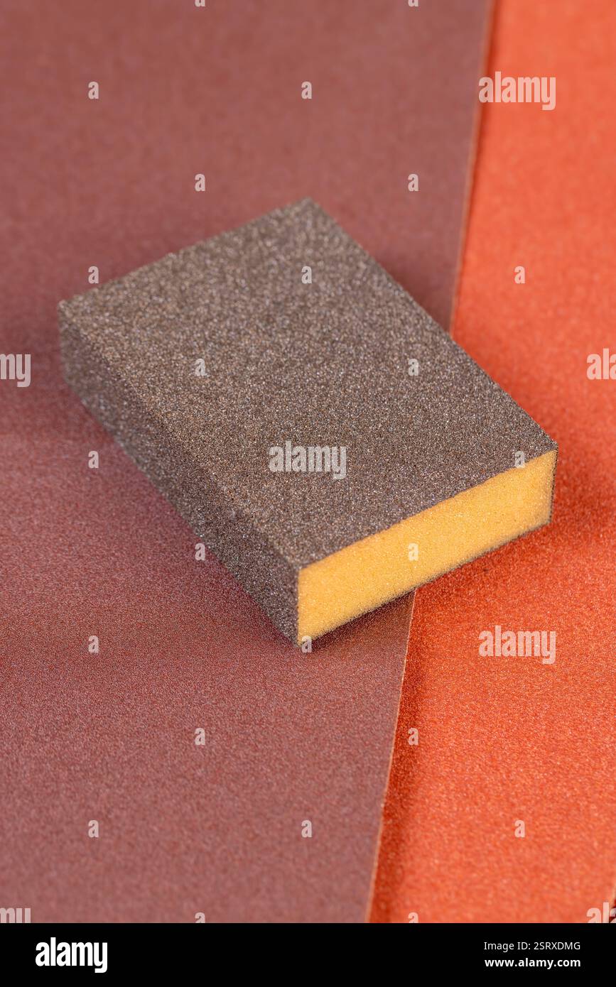 different sandpaper for coarse or fine processing of materials close up ...
