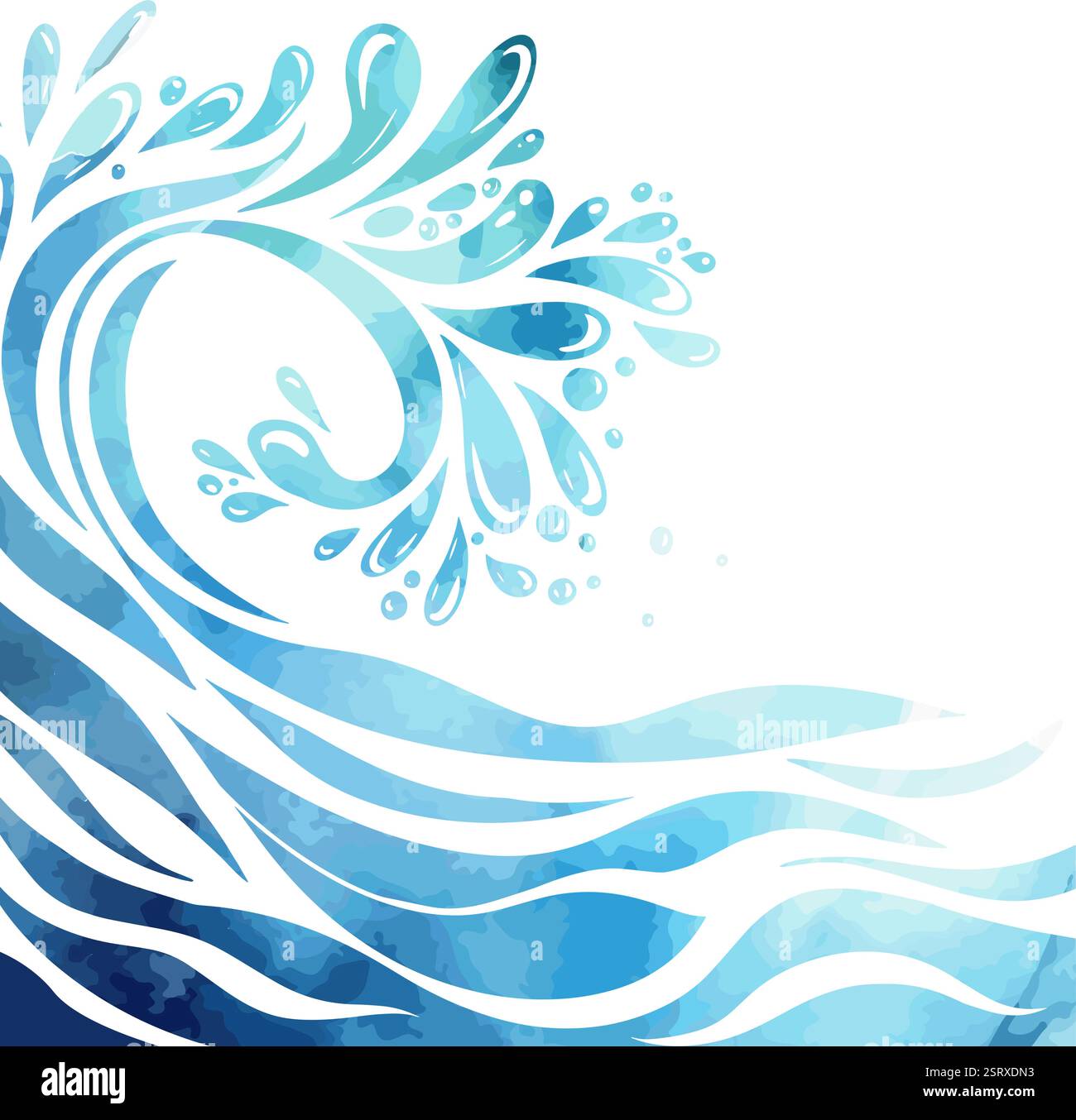 Blue watercolor river ocean wave layer background. hand drawn. Not AI ...