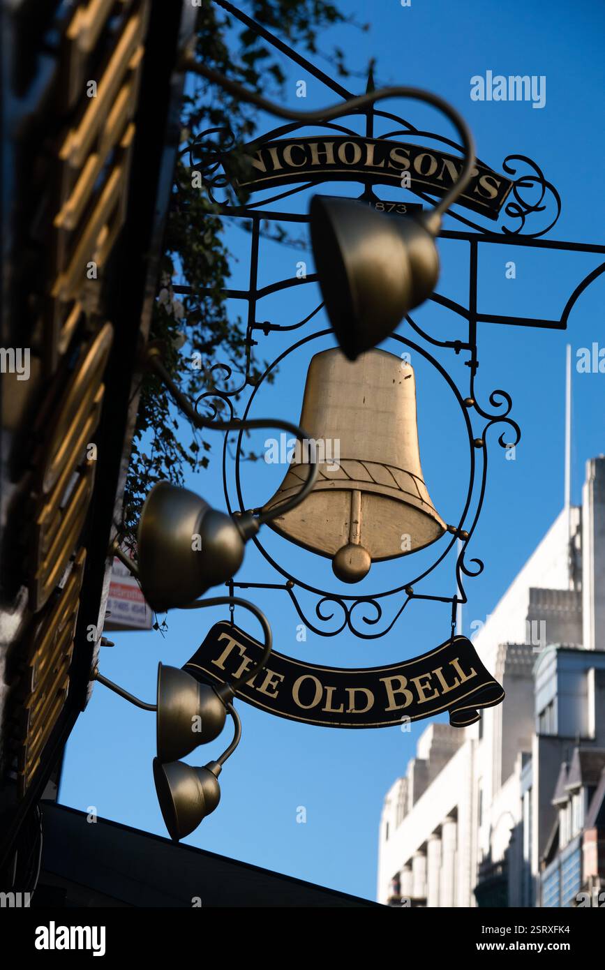 The Old Bell pub sign, 1873, Nicholson's, in London, Fleet Street Stock ...
