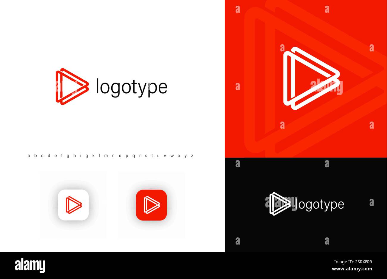 Play button logo with layered geometric lines symbolizing media, motion ...
