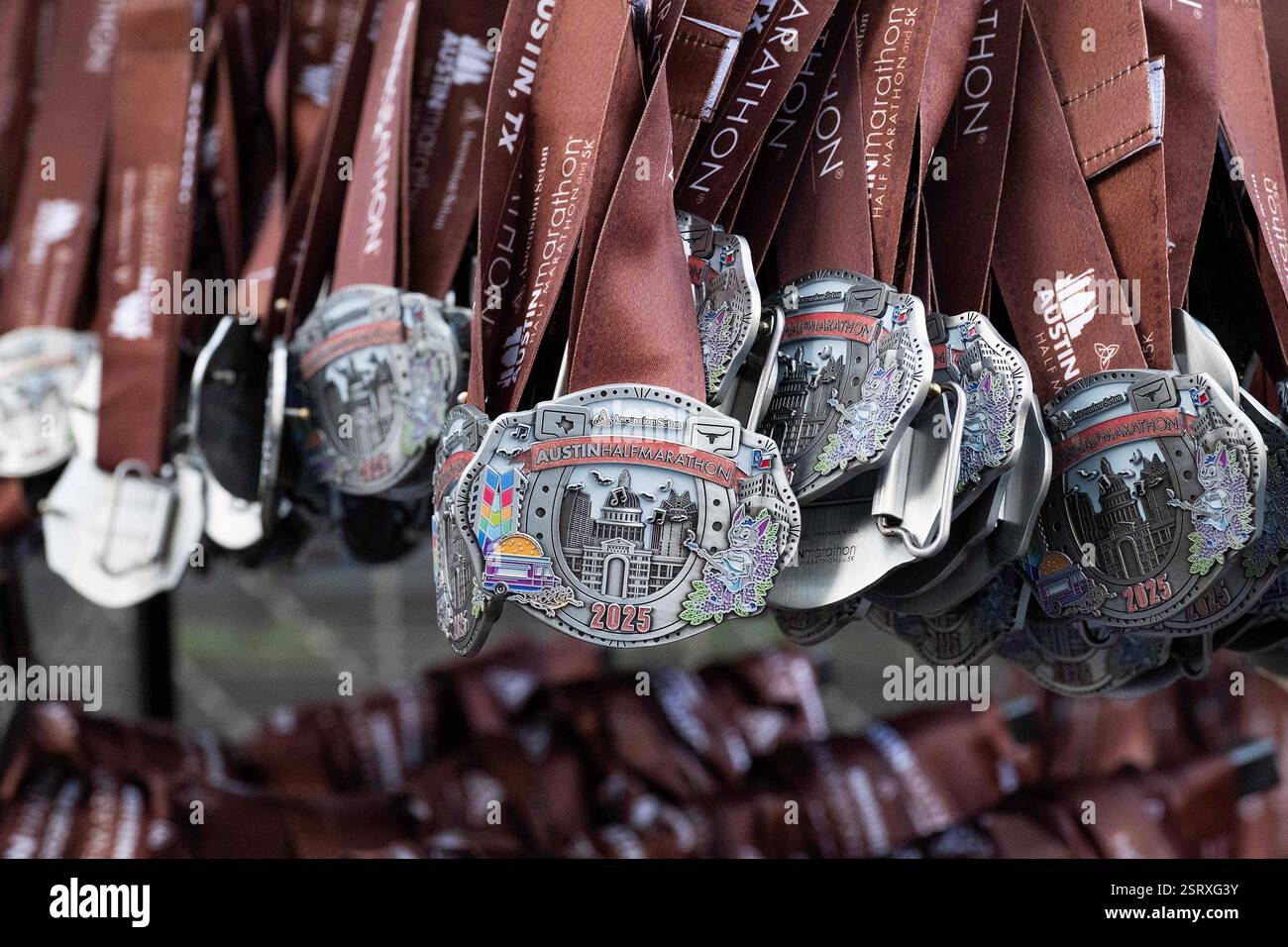 February 16, 2025: Runners Medals hang ready for the finishers of the ...