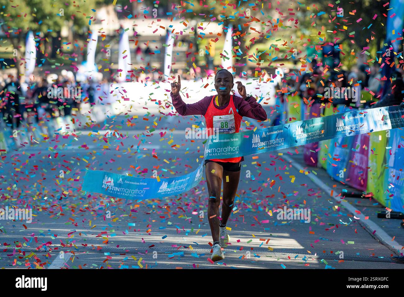 February 16, 2025: Janet Rono (88) celebrates the win WomenÃ s Marathon ...