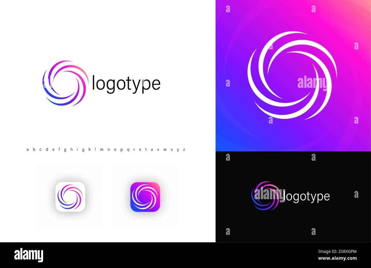 Abstract swirl logo with dynamic, rotating curves symbolizing motion ...