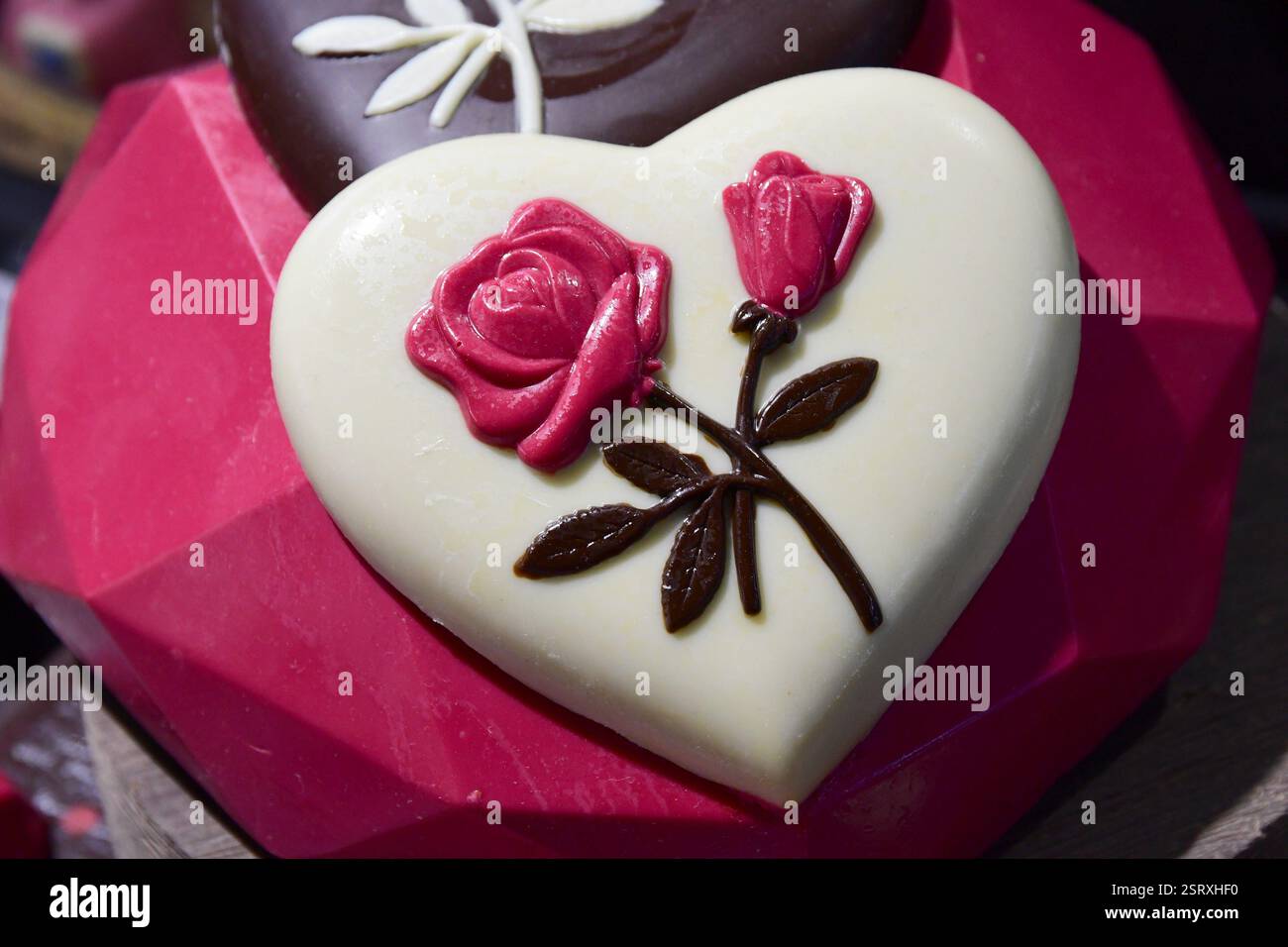 Lyon, France. 15th Feb, 2025. Heart-shaped chocolate is for sale at the ...