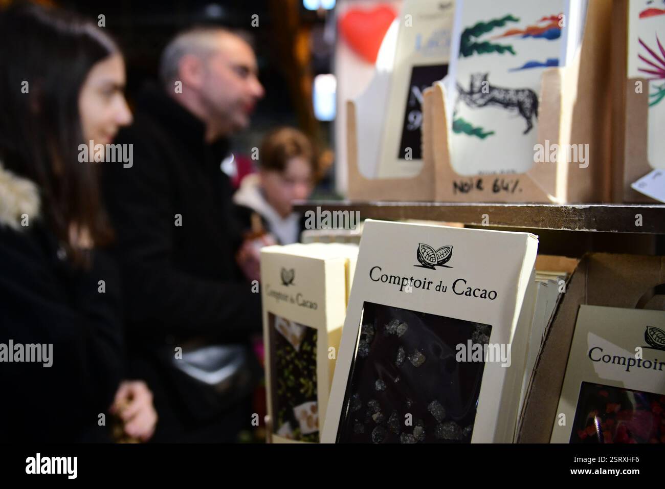 Lyon, France. 15th Feb, 2025. The sale of cocoa chocolate bars takes ...