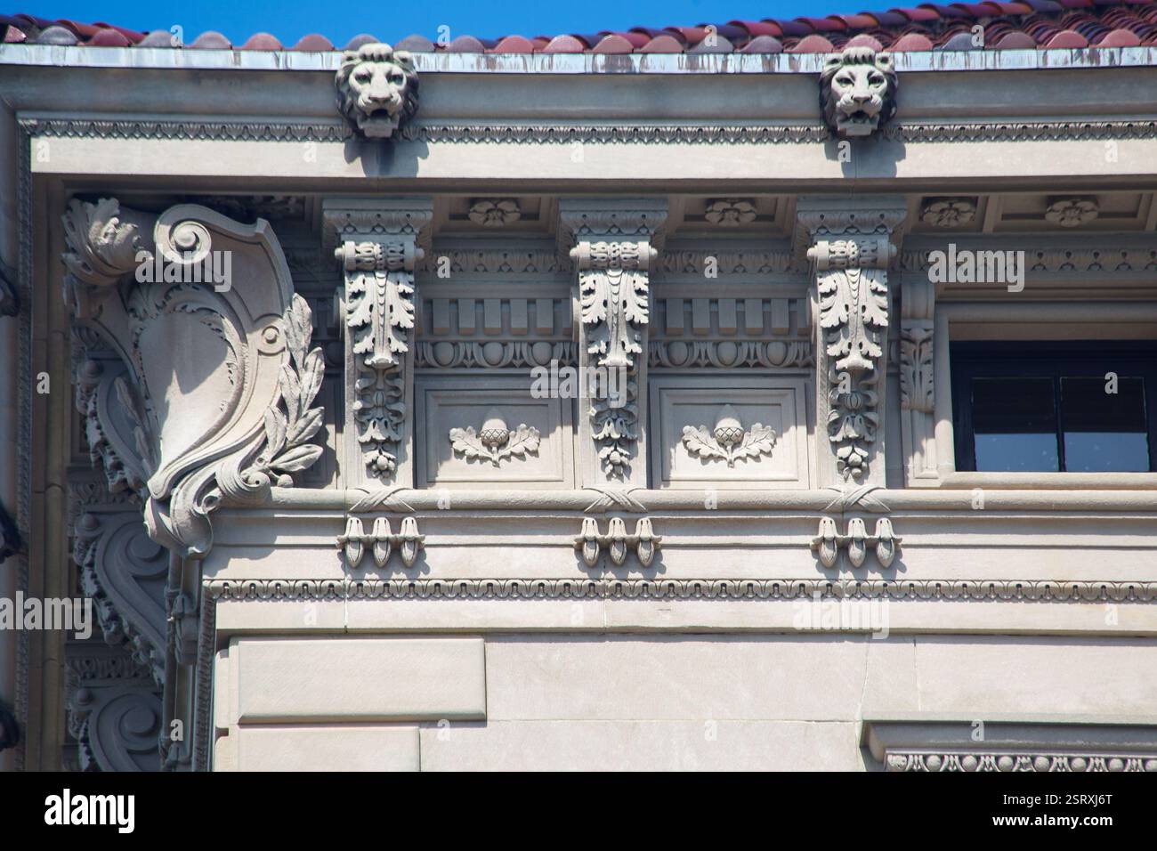 A Detail of the ornate facade with lion heads of the Vanderbillt The ...