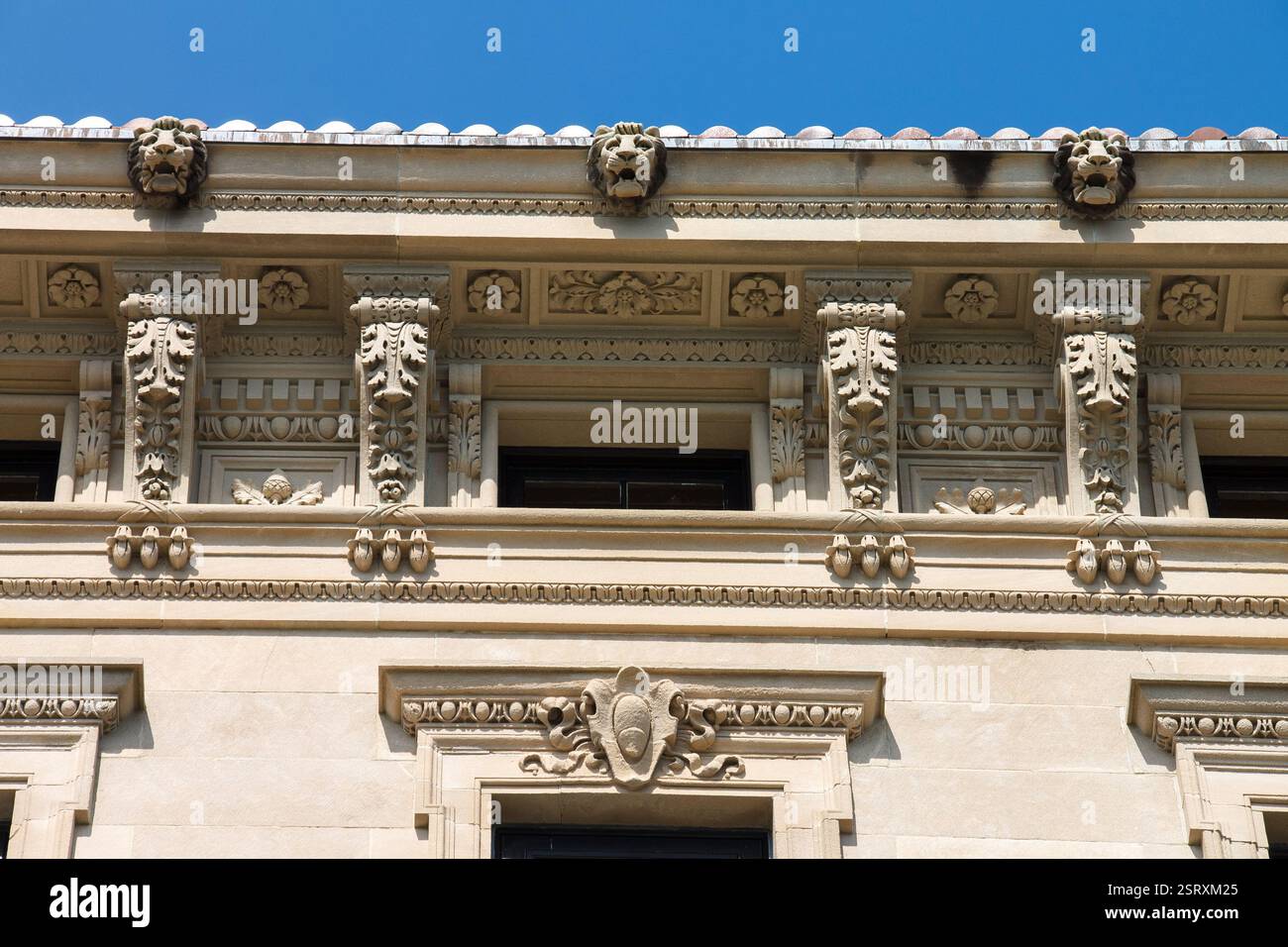 A Detail of the ornate facade with lion heads of the Vanderbillt The ...