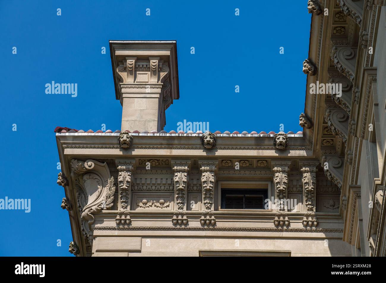 A Detail of the ornate facade with lion heads of the Vanderbillt The ...