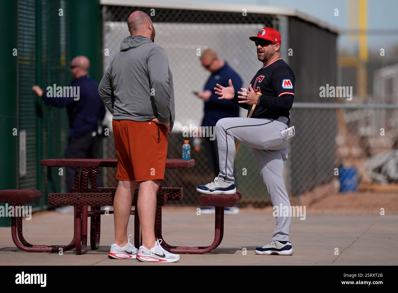 Cleveland Guardians manager Stephen Vogt walks during spring training ...