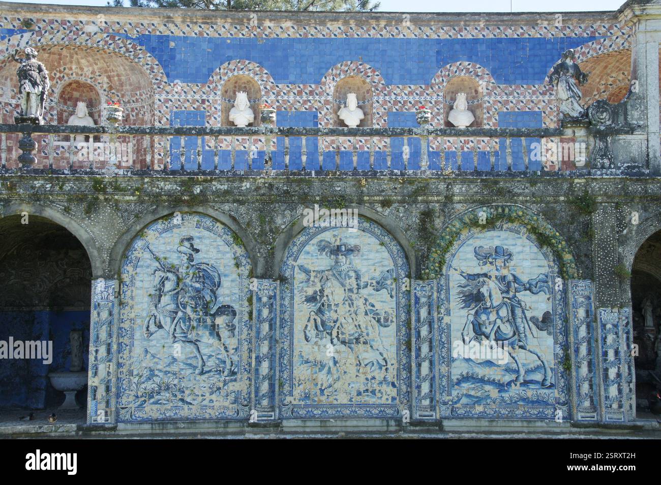 Palace Fronteira in Portugal. Elaborate blue and white tiled facade ...