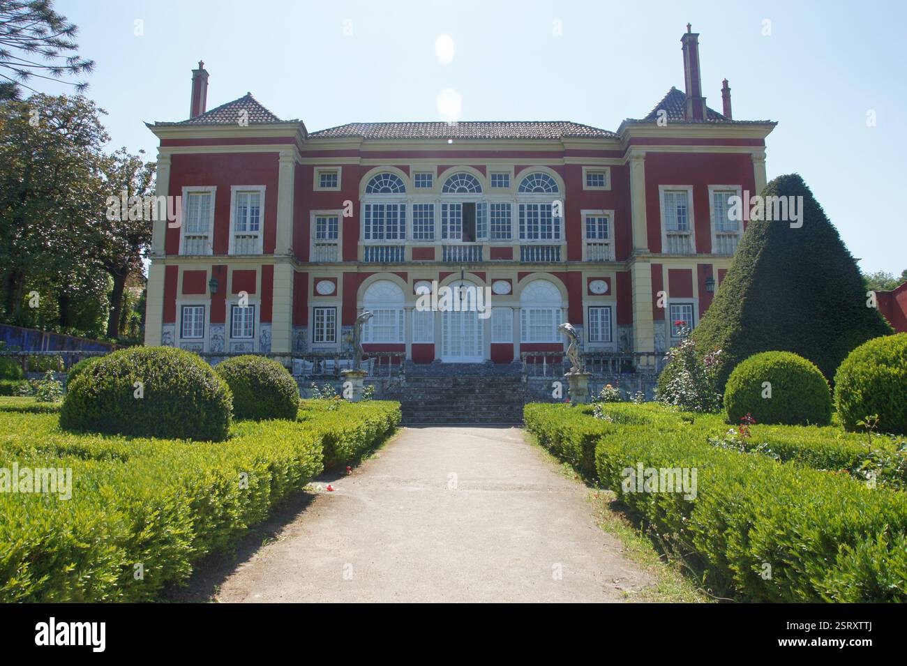 Palace Fronteira in Portugal. Red-brick Baroque palace with manicured ...