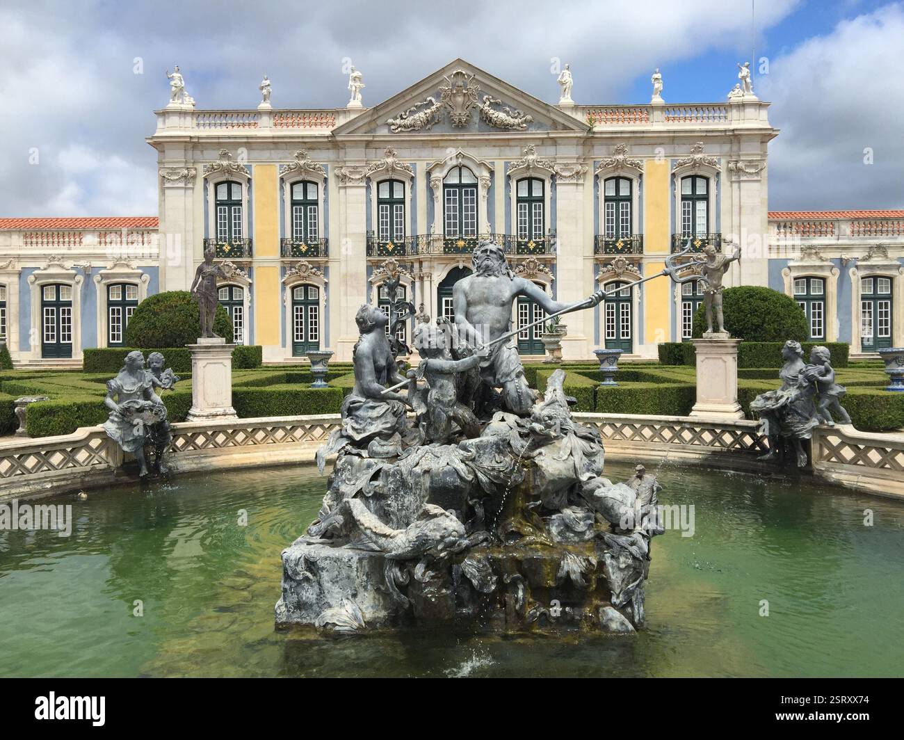 Fountain in Portugal. Baroque-style sculptures of Neptune and sea ...