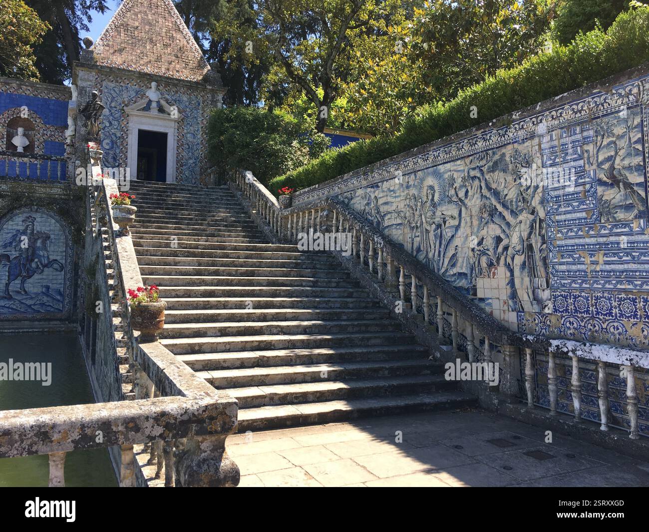Staircase, tiled walls and balustrades, floral motifs, depicts biblical ...