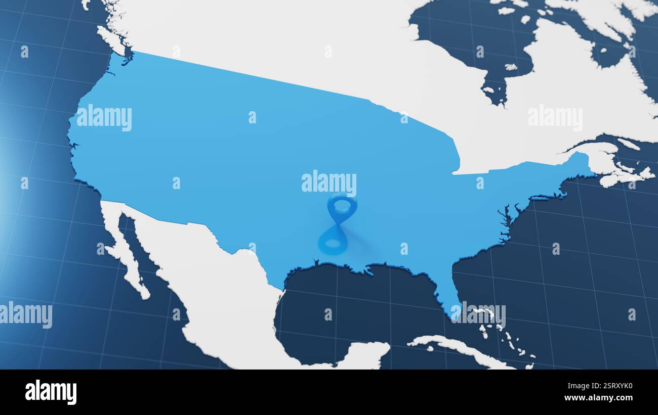 Blue USA 3d map with pointer pin surrounded with other countries in ...