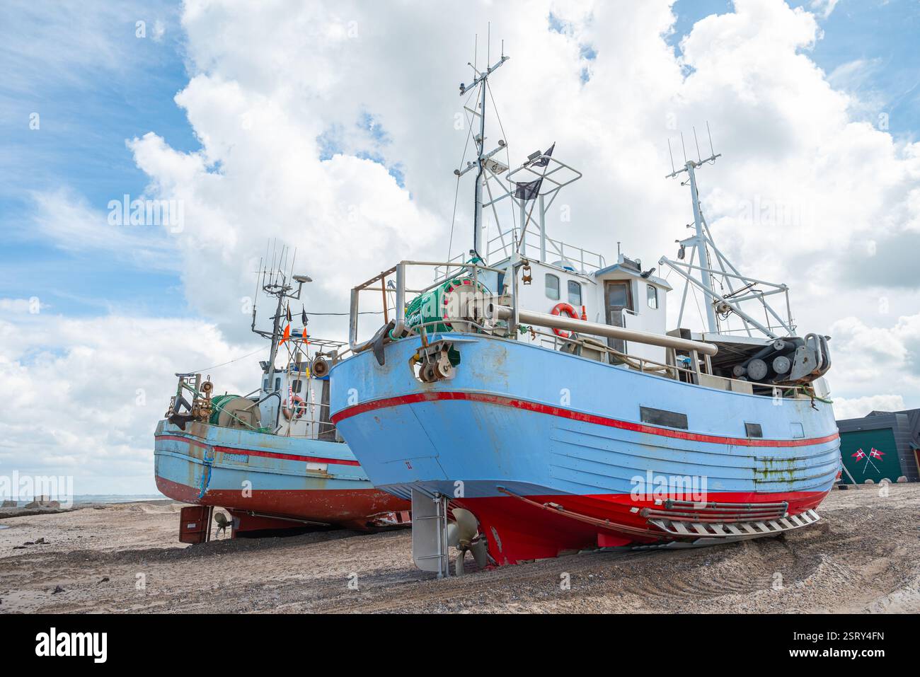 Thorup Strand Denmark - June 5. 2024: Fishing boats on the beach Stock ...