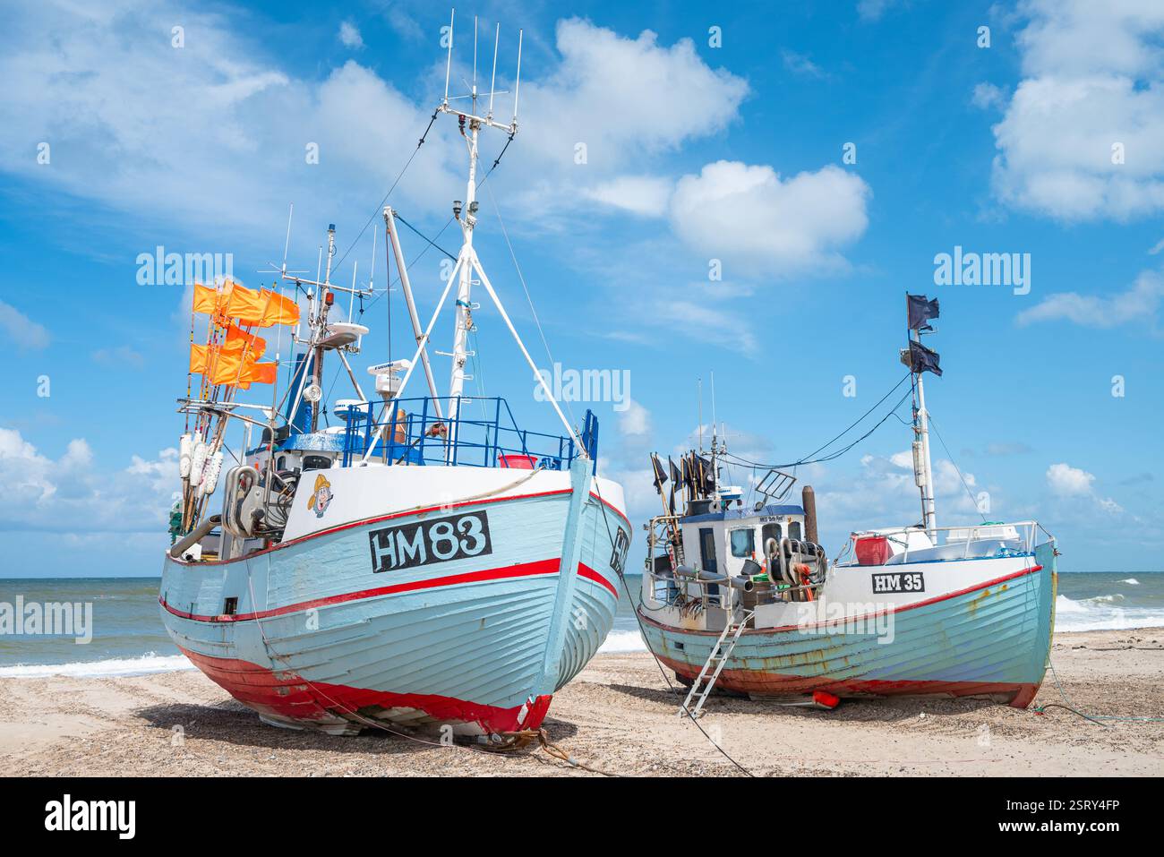 Thorup Strand Denmark - June 5. 2024: Fishing boats on the beach Stock ...