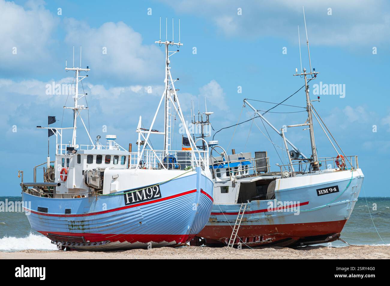 Thorup Strand Denmark - June 5. 2024: Fishing boats on the beach Stock ...