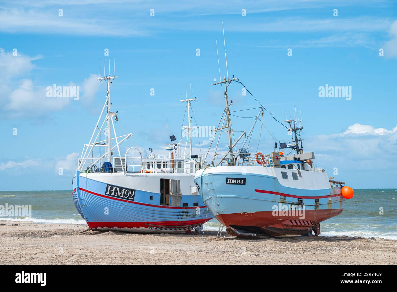 Thorup Strand Denmark - June 5. 2024: Fishing boats on the beach Stock ...
