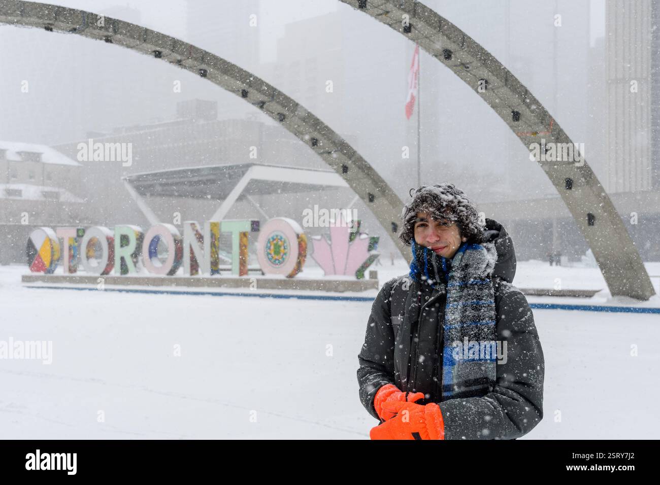 Portrait young man during a snow storm, Toronto, Canada Stock Photo - Alamy