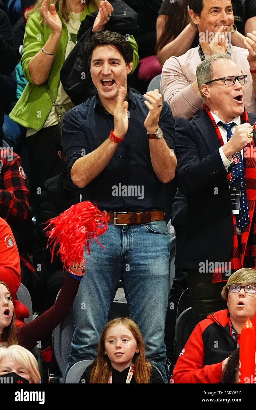 Prime Minister of Canada Justin Trudeau watches the Indoor Rowing at ...