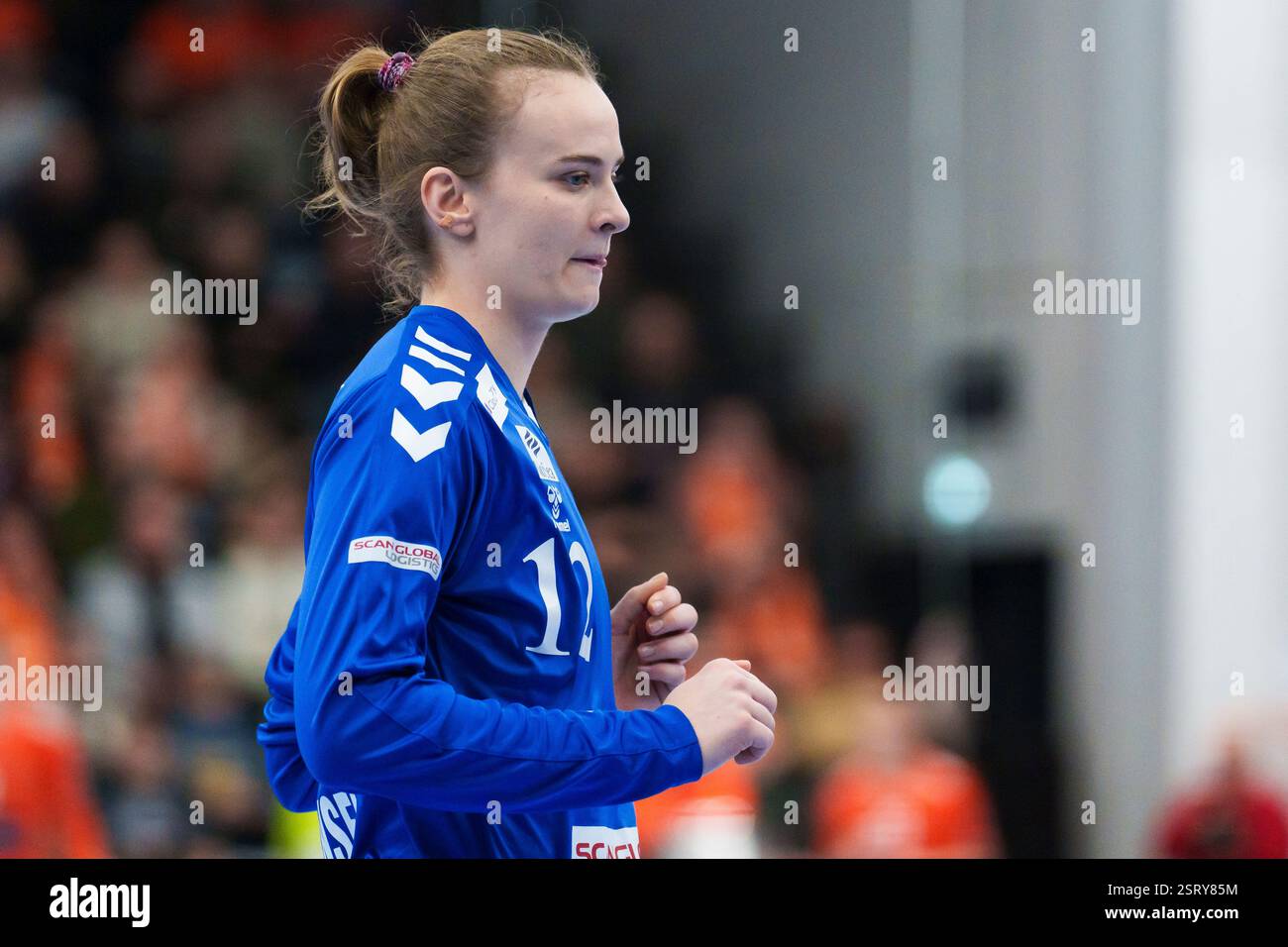 Odense, Denmark. 16th Feb, 2025. Anna Kristensen (12) of Team Esbjerg seen in the EHF Champions ...