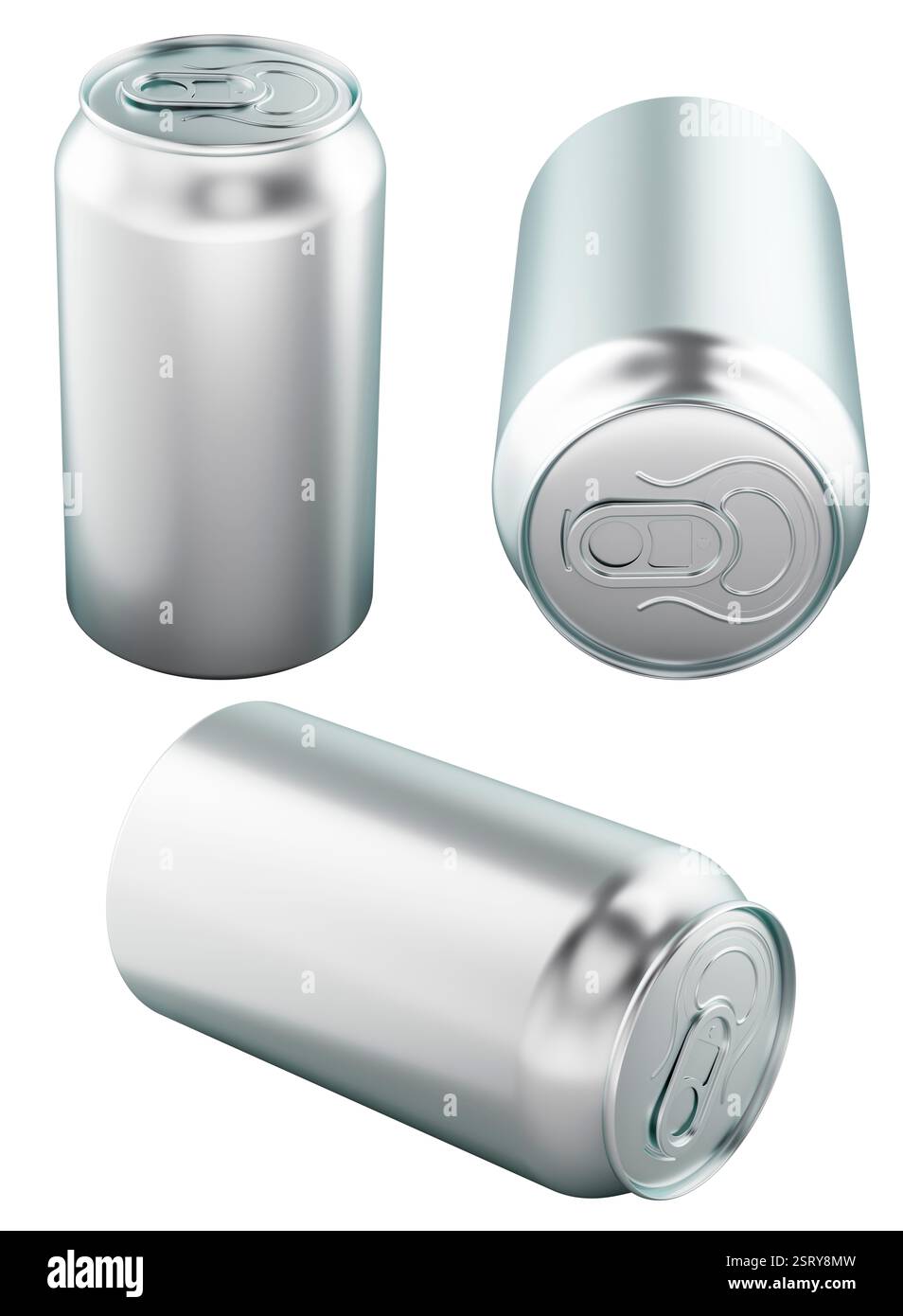 Blank metal drink cans. Different views and angles. 3D rendering ...