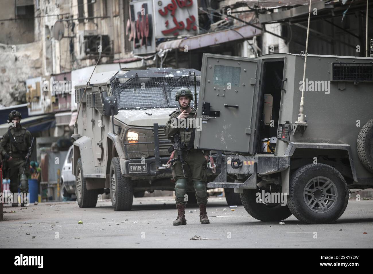 Nablus, Palestine. 16th Feb, 2025. Israeli military vehicles and ...