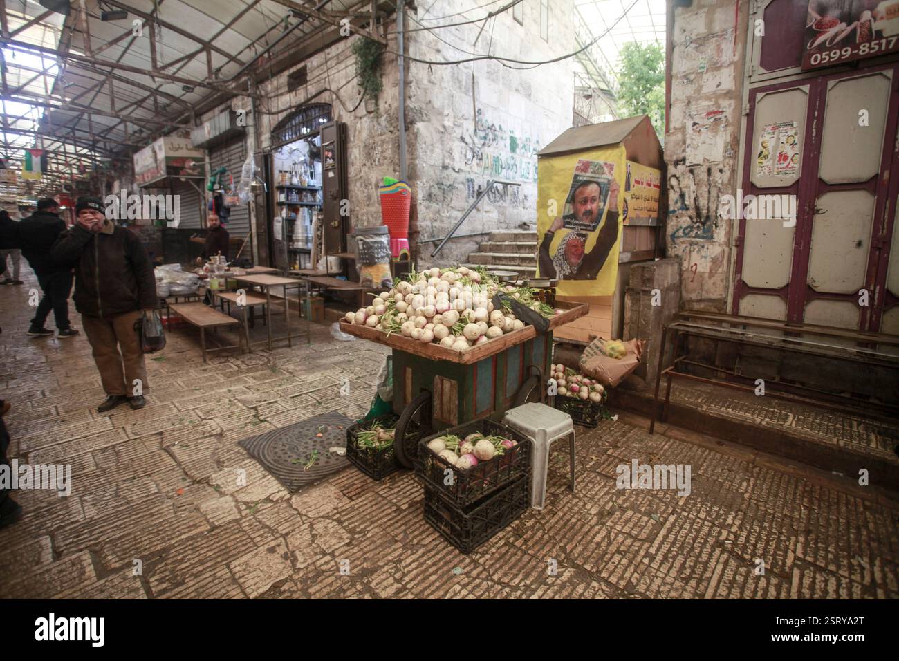 Nablus, Palestine. 16th Feb, 2025. A Palestinian sells vegetables in ...