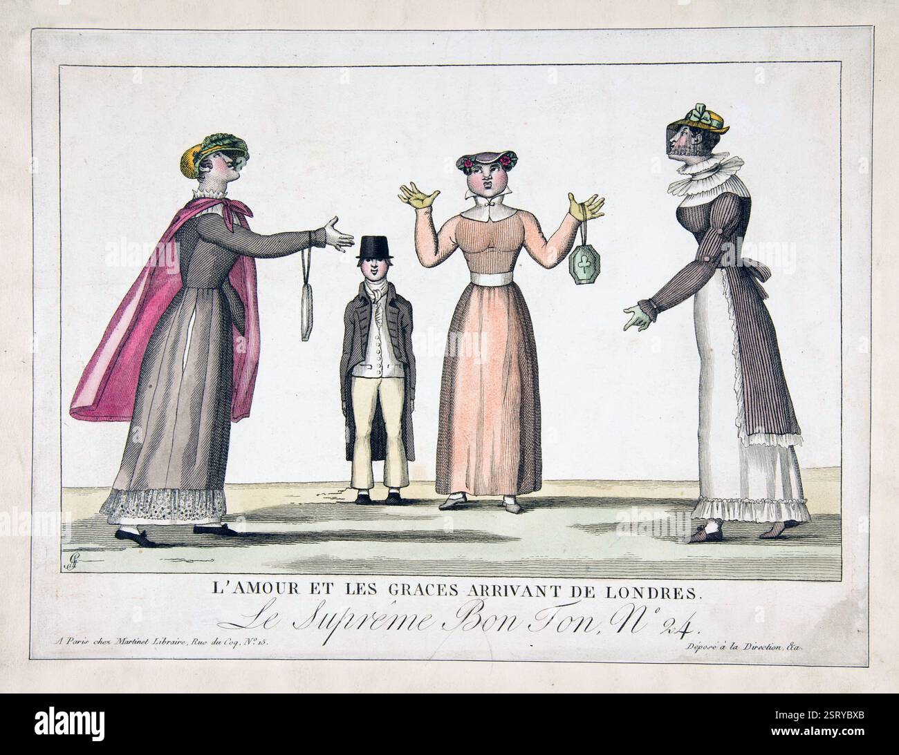 A print coloured engraving of Le Supreme Bon Ton No 24 L'Amour et les ...