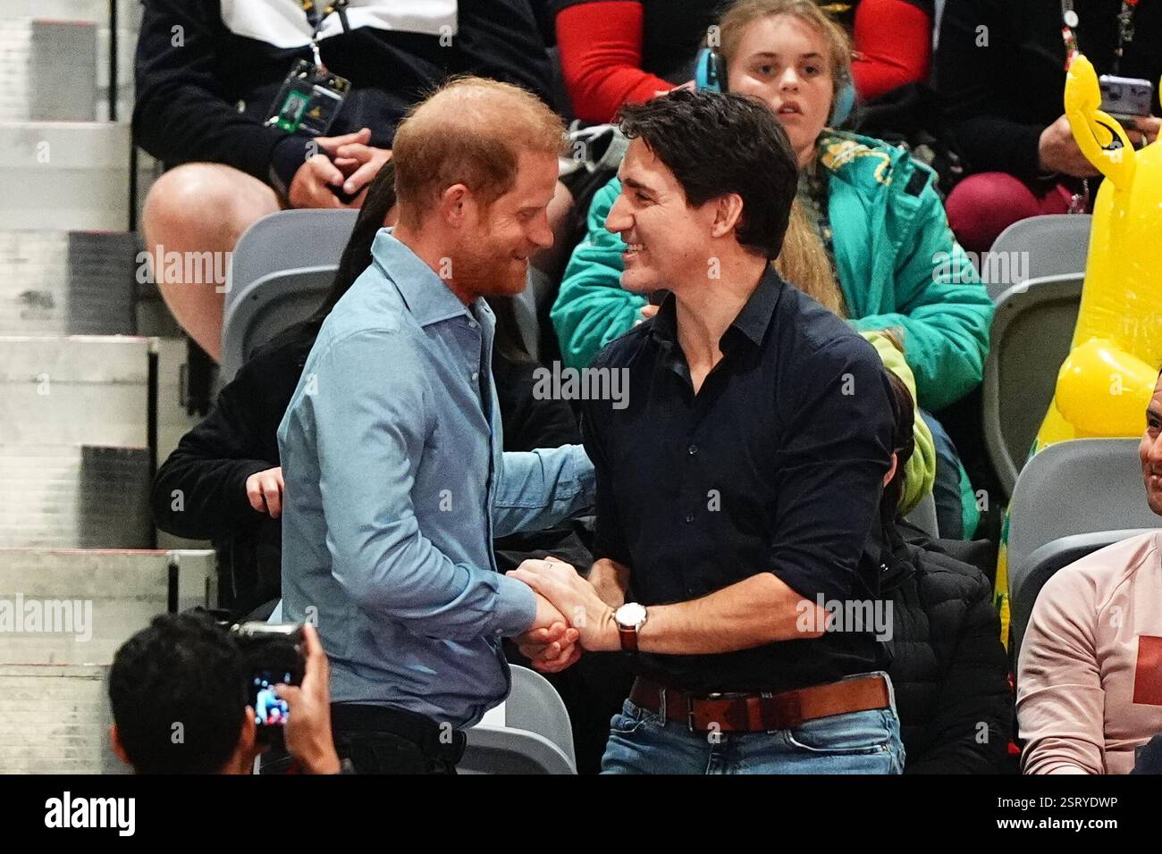 The Duke of Sussex speaks with Prime Minister of Canada Justin Trudeau ...