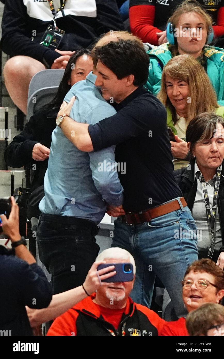 The Duke of Sussex greets Prime Minister of Canada Justin Trudeau as ...
