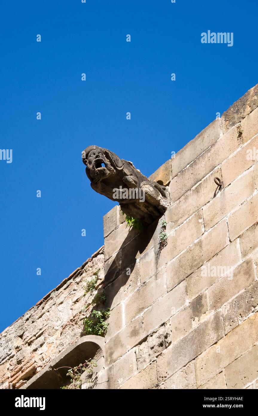 Symbol of the horror from hell, Gargoyle on the wall of Santa Eulalia ...