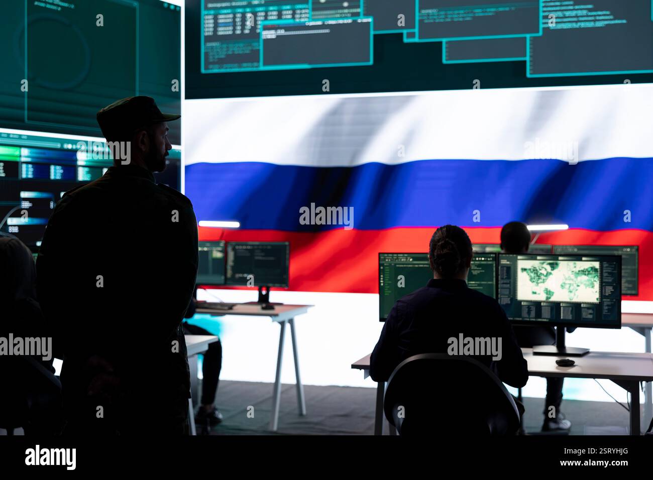 Military hacker from Russian army working in governmental control room ...