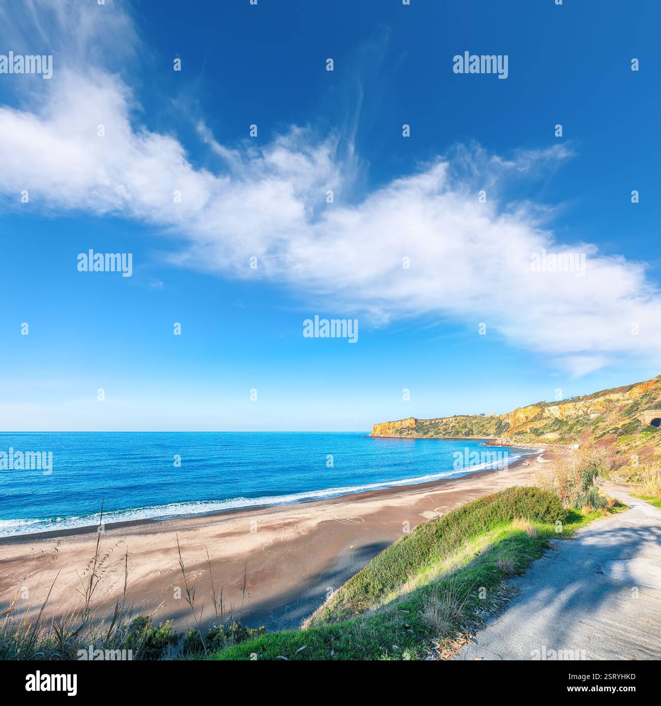 Amazing morning scene of Rais Gerbi cape and beach Torre Conca. Sunny ...