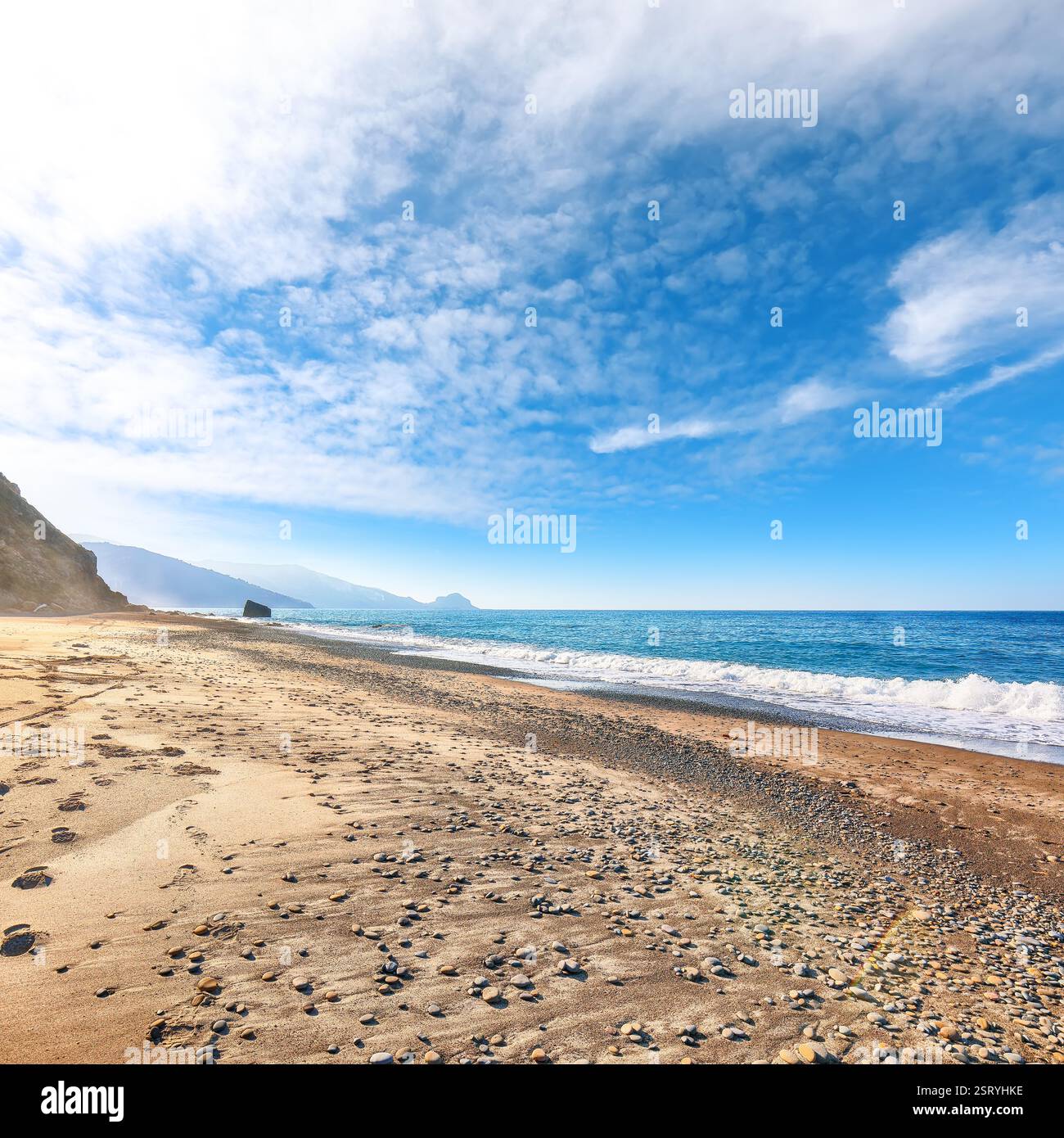 Amazing morning scene of Rais Gerbi cape and beach Torre Conca. Sunny ...