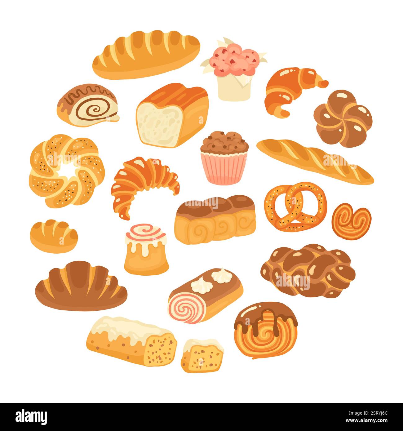 Bread Pastry Bakery products Cartoon hand drawn set. Various Loaf Bun ...