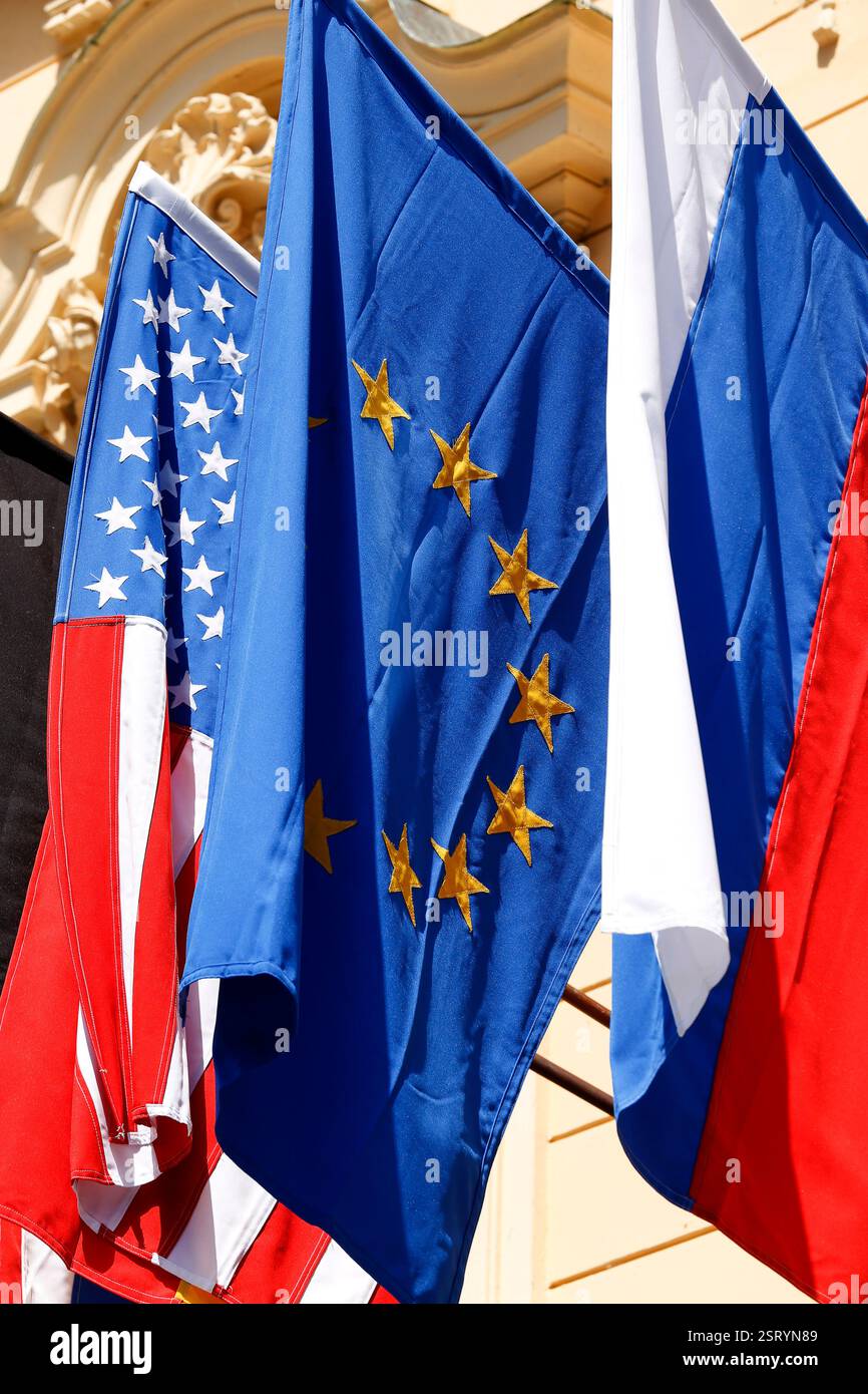 Flags of the USA, European Union and Slovakia Stock Photo - Alamy