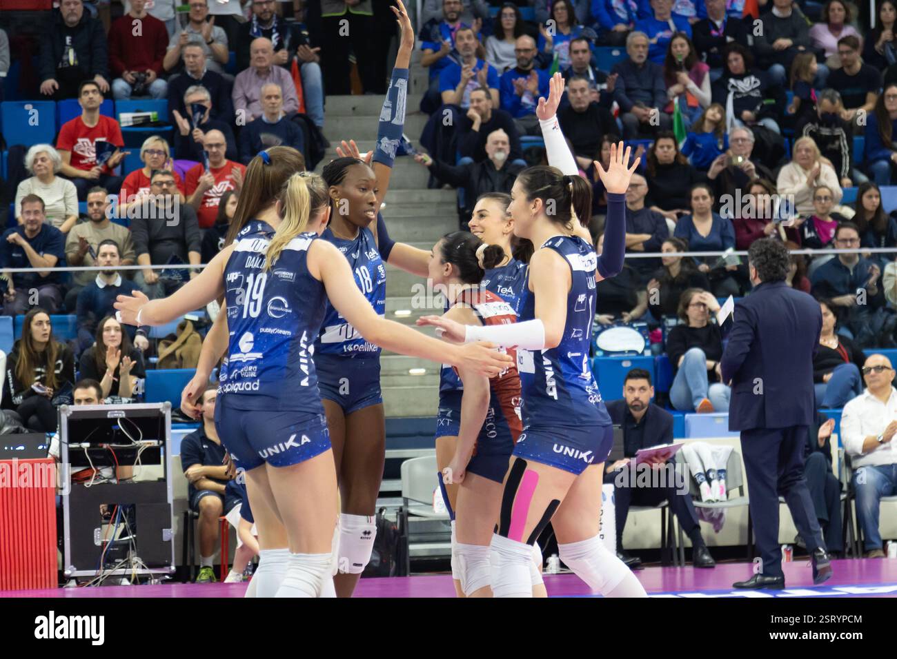 Milan, Italy. 16th Feb, 2025. Happiness of players of Numia VeroVolley ...