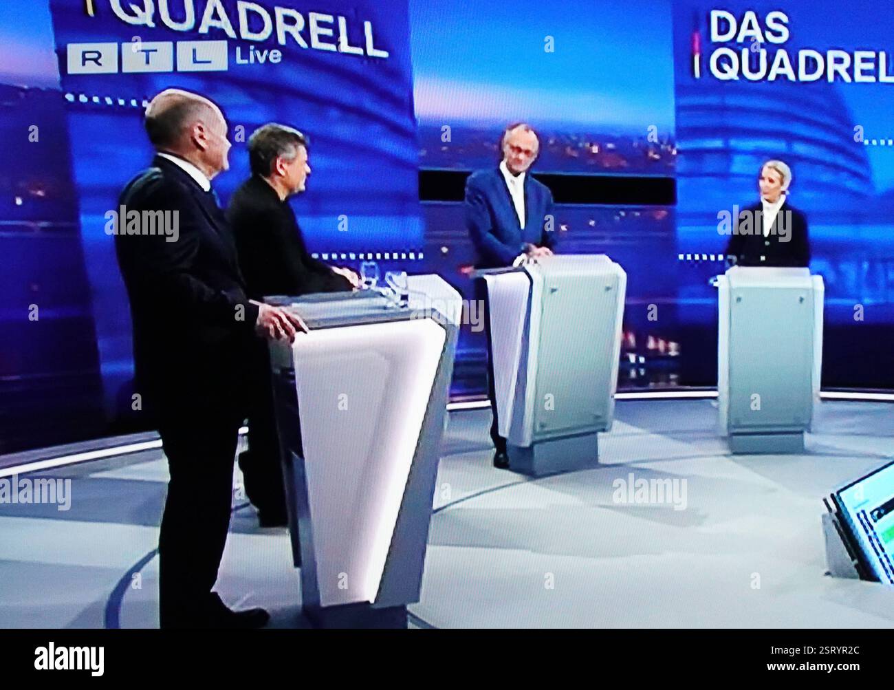 Schlagabtausch zur Bundestagswahl in der Viererrunde bei RTL am 16.02.2025 mit Olaf Scholz ...