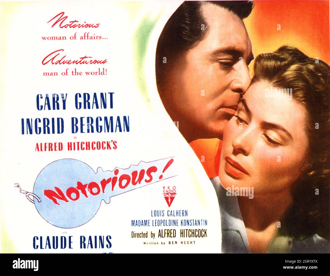 NOTORIOUS Directed by Alfred Hitchcock CARY GRANT, INGRID BERGMAN NOTORIOUS Date: 1946 Stock ...