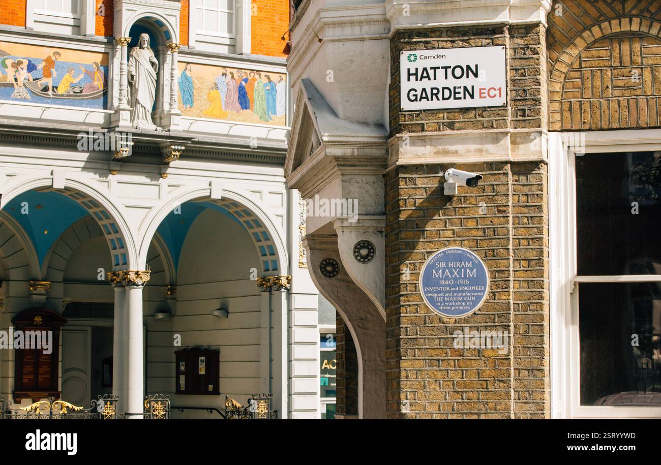 Blue plaque commemorating Sir Hiram Maxim, inventor of the Maxim Gun ...