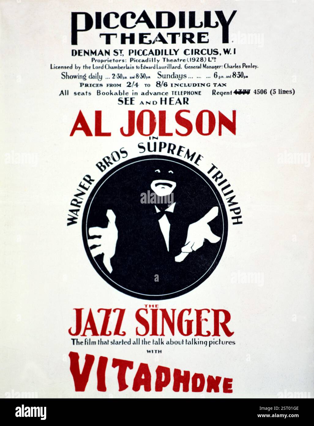 THE JAZZ SINGER AL JOLSON Piccadilly Theatre, Denman Street Date: 1927 ...