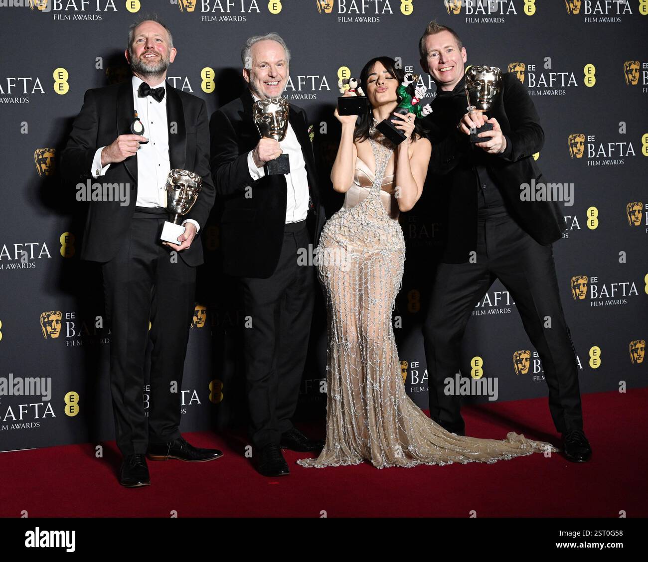 London, UK. 16th Feb, 2025. British animators Richard Beek, Nick Park ...