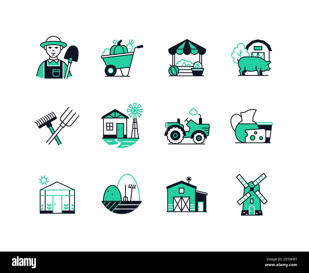 Farming and country life - line design style icons set Stock Vector ...