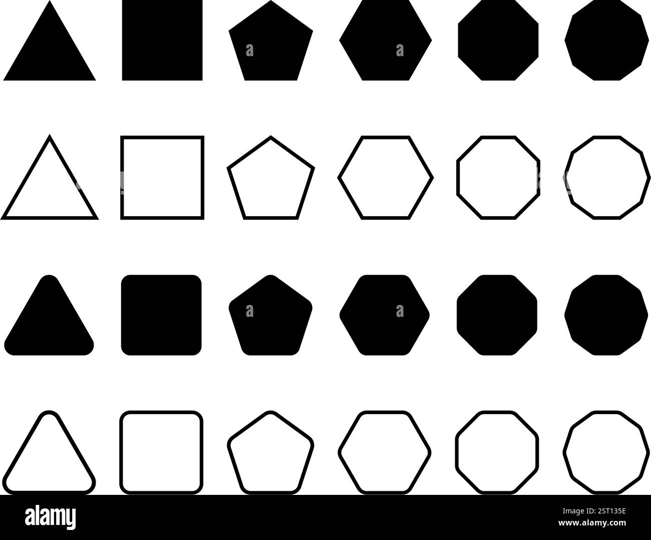 Set of simple geometric forms with sharp and rounded corners. Triangle ...