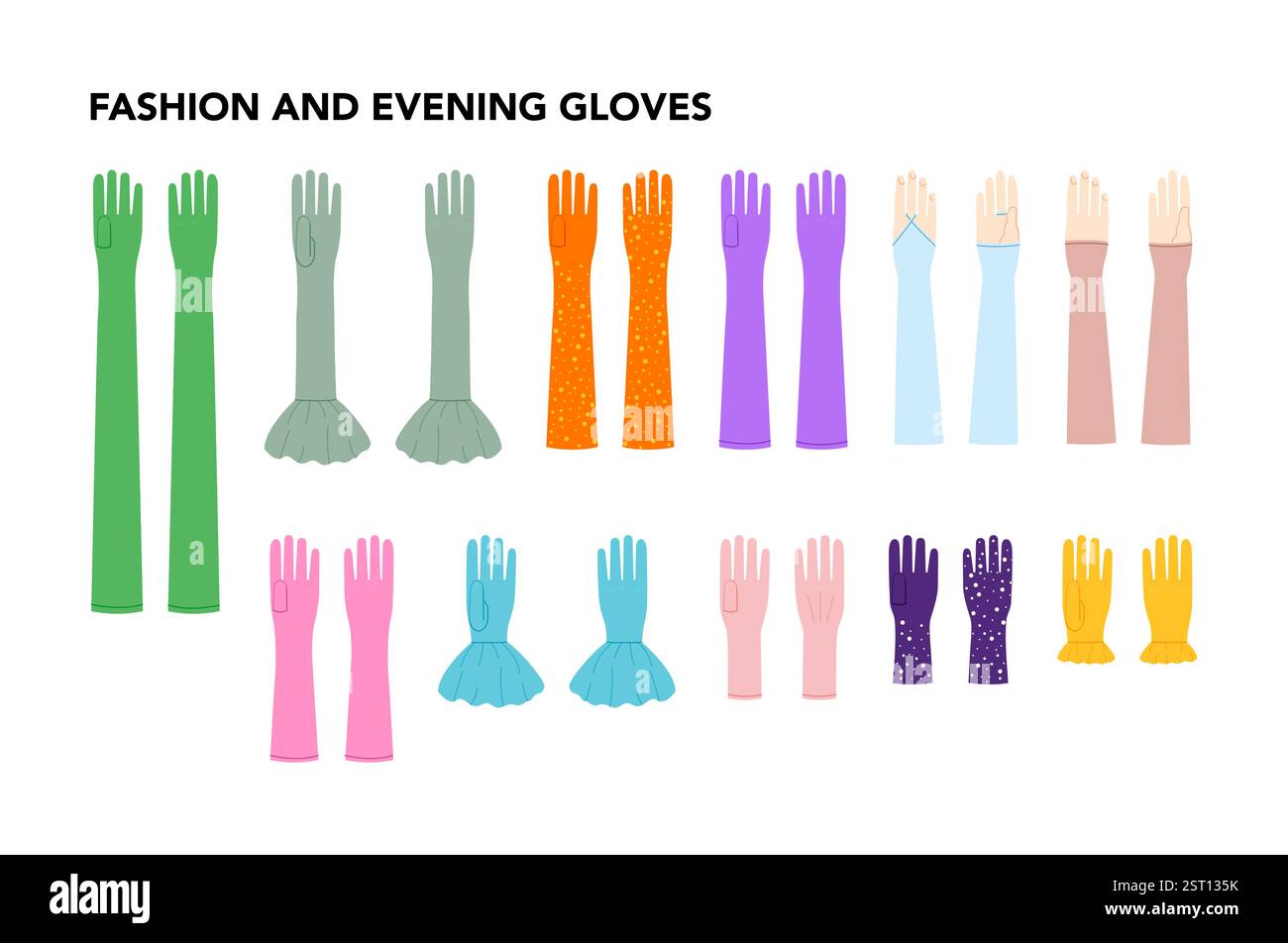 Set of Gloves - Fashion and Evening with names hand accessory clothing ...